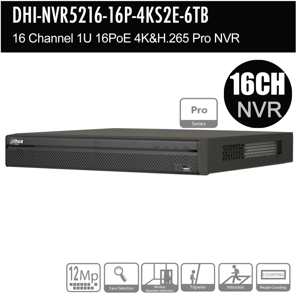 Dahua DHI-NVR5216-16P-4KS2E 16 Channel 1U 16PoE 4K H265 Pro NVR - Security Wholesalers