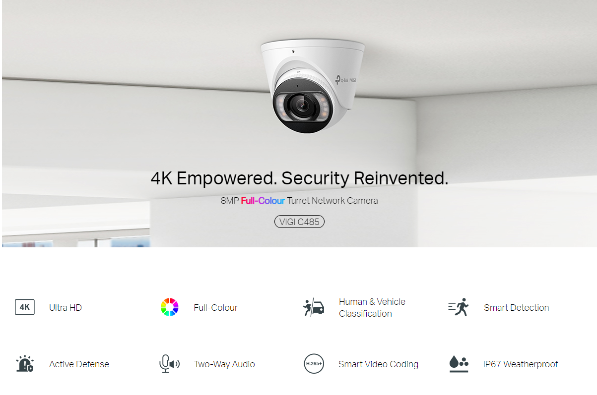 8MP TP-Link VIGI CCTV Kit: 4 x IP Turret Cameras (Full-Colour Speaker / Mic / Light) 4CH NVR 2TB ...