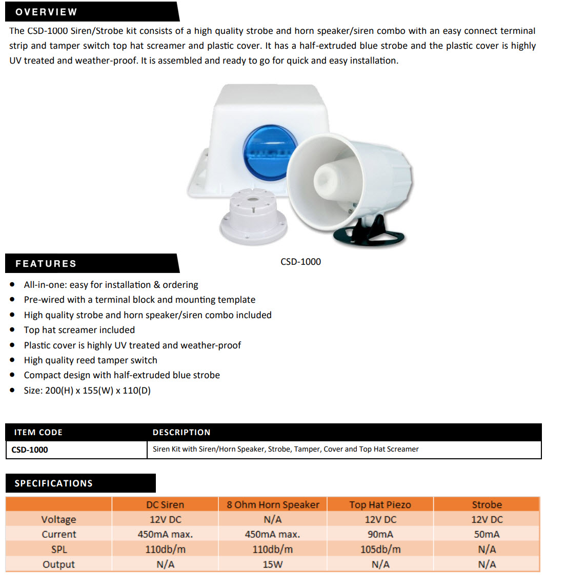 Siren Kit with Siren/Horn Speaker, Strobe, Tamper, Cover and Top Hat ...